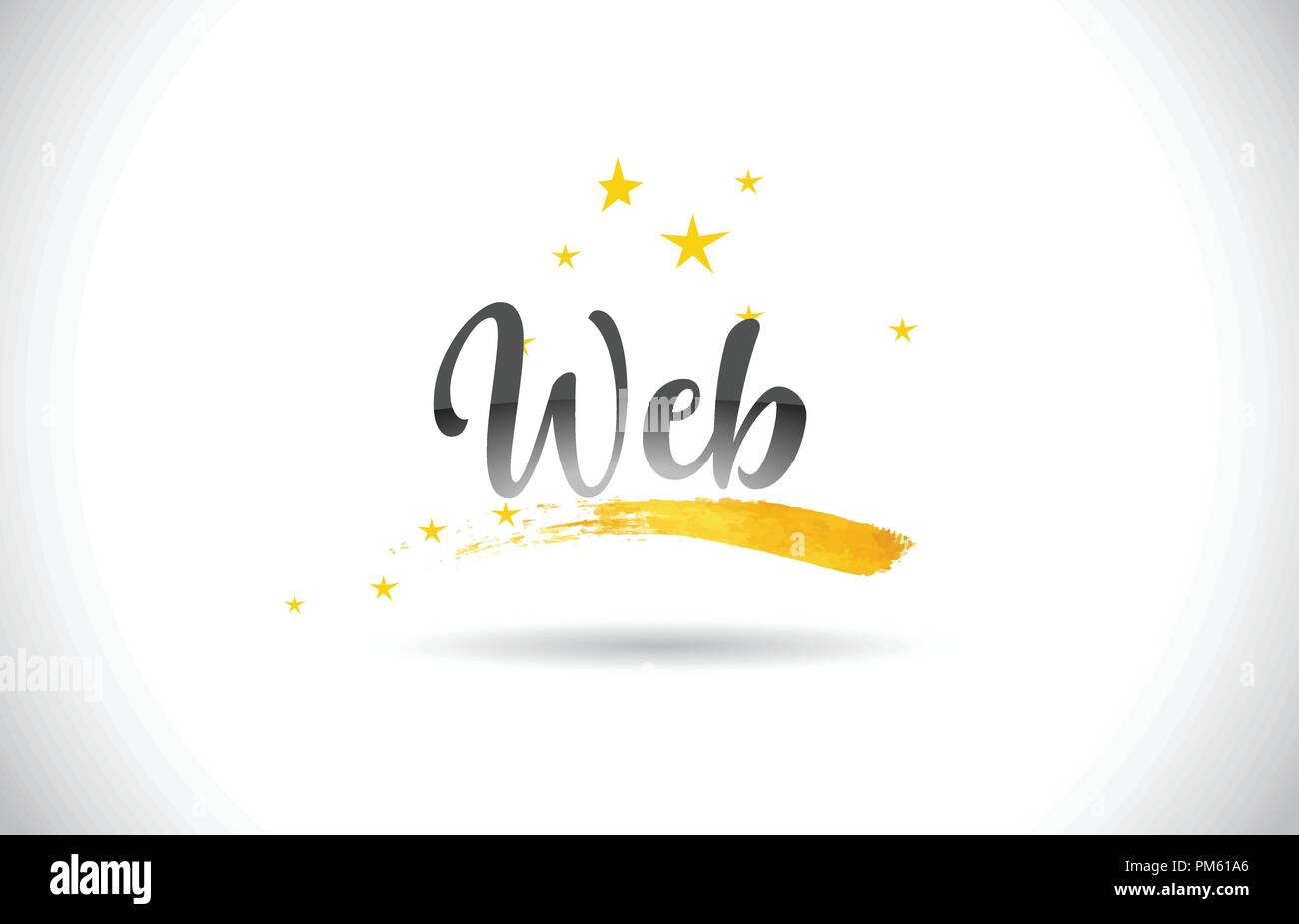 Web Word Text with Golden Stars Trail and Handwritten Curved Font ...