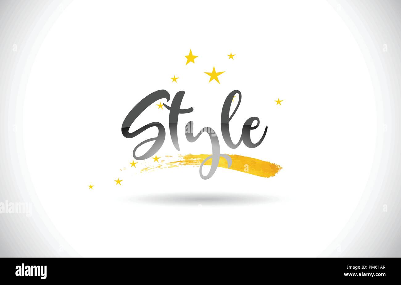 Style Word Text With Golden Stars Trail And Handwritten Curved Font Vector Illustration Stock