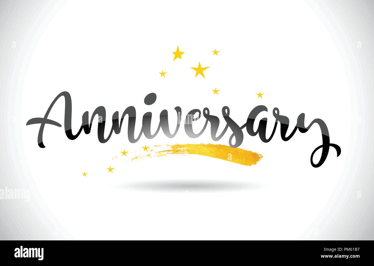 Anniversary Word Text with Golden Stars Trail and Handwritten Curved ...