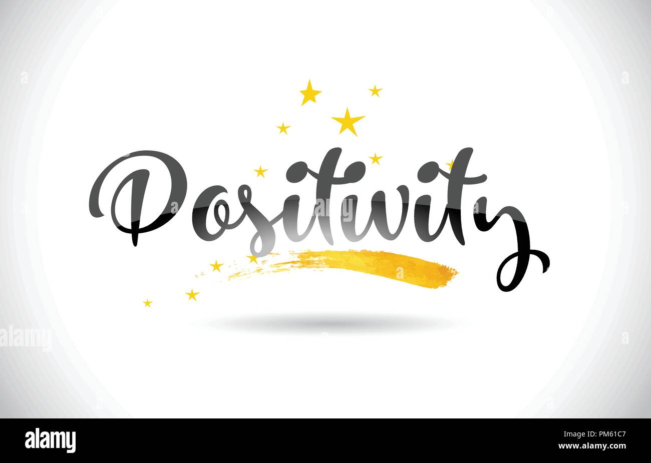 Positivity Word Text with Golden Stars Trail and Handwritten Curved ...