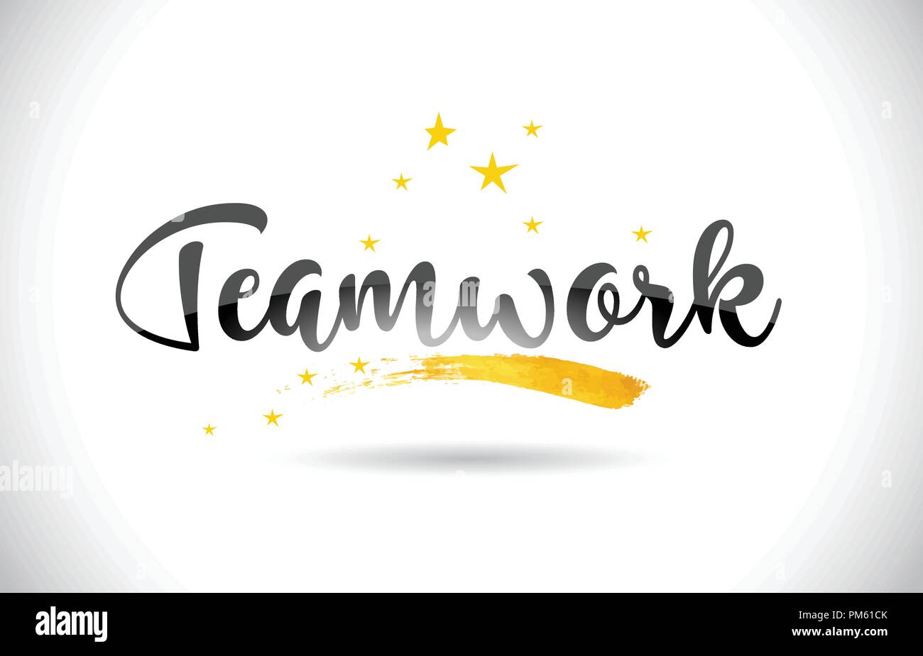 Teamwork Word Text with Golden Stars Trail and Handwritten Curved Font ...