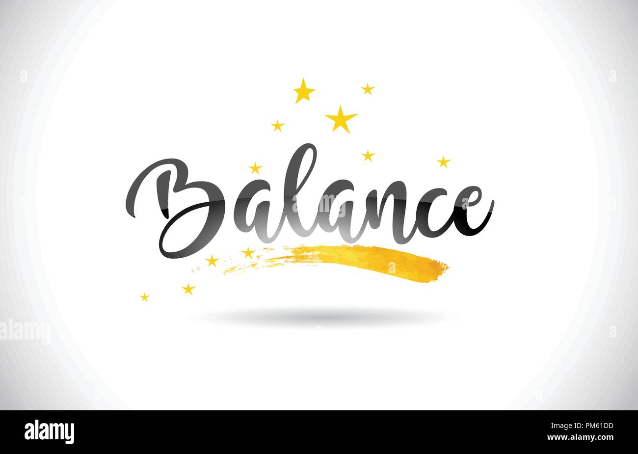 Balance Word Text with Golden Stars Trail and Handwritten Curved Font ...