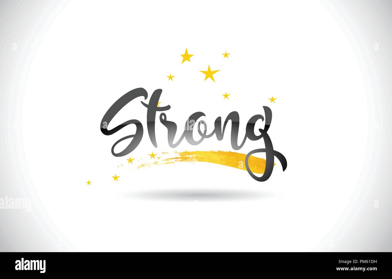 Strong Word Text with Golden Stars Trail and Handwritten Curved Font ...