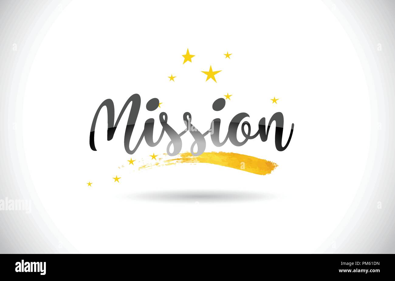 Mission Word Text with Golden Stars Trail and Handwritten Curved Font ...