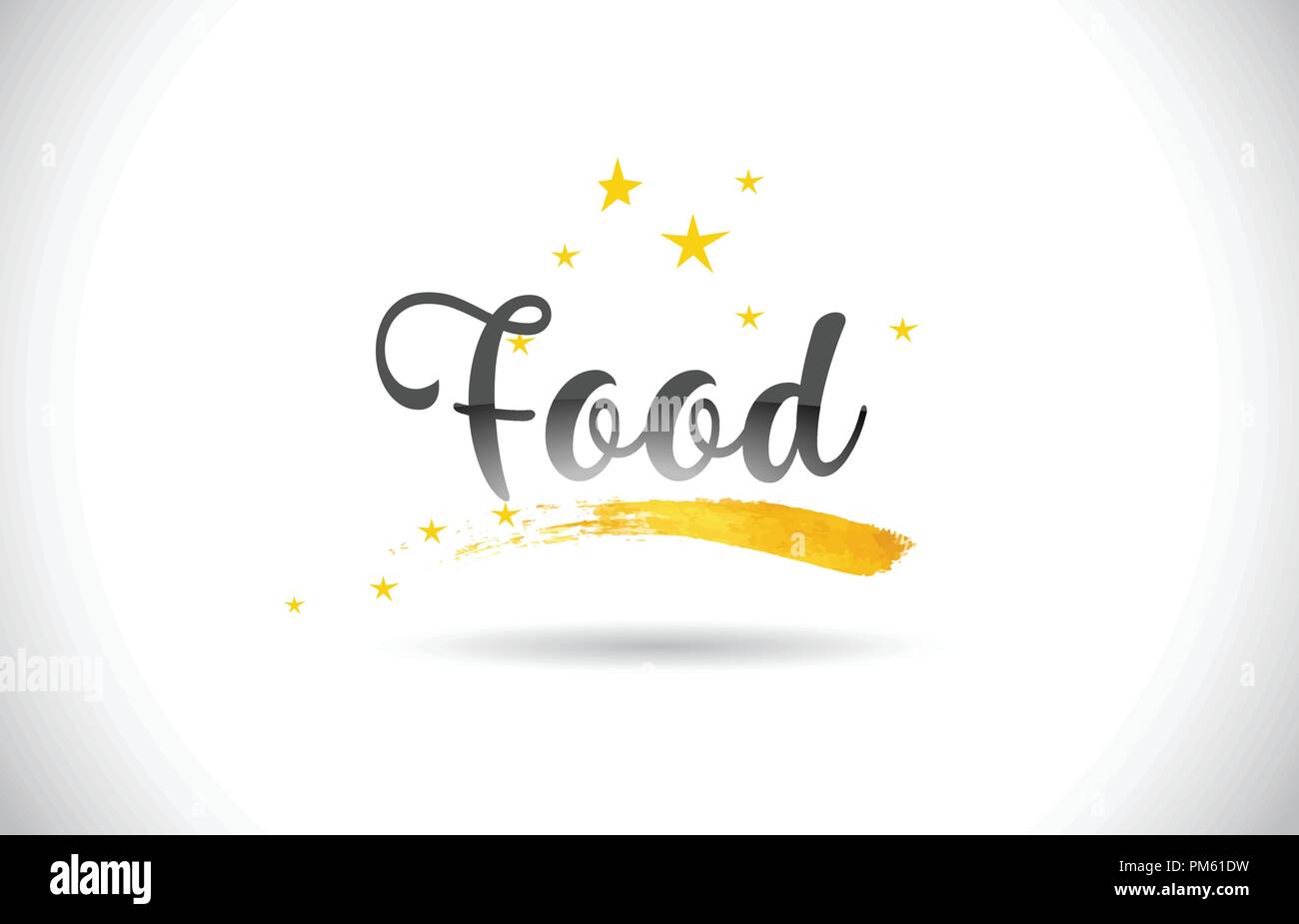Food Word Text with Golden Stars Trail and Handwritten Curved Font ...