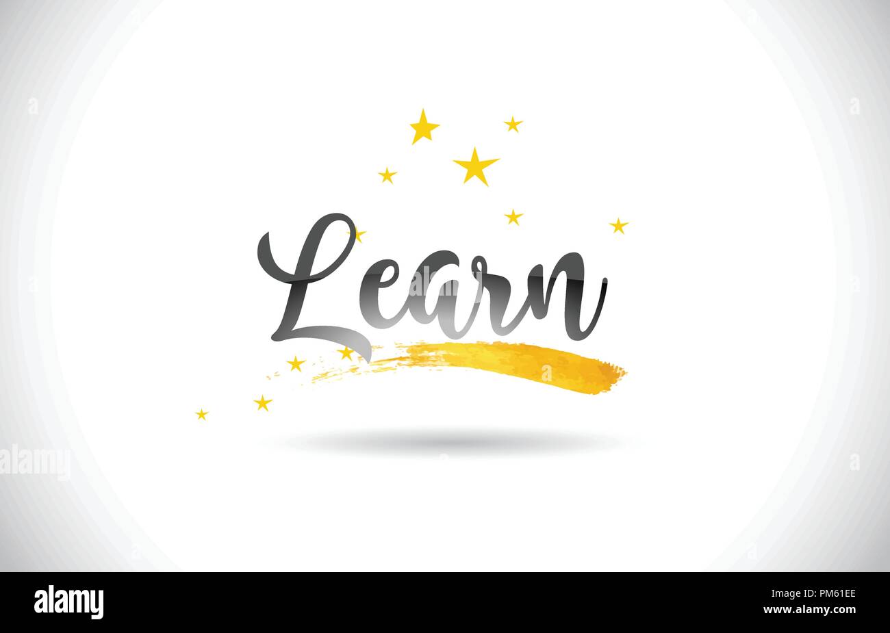Learn Word Text with Golden Stars Trail and Handwritten Curved Font ...