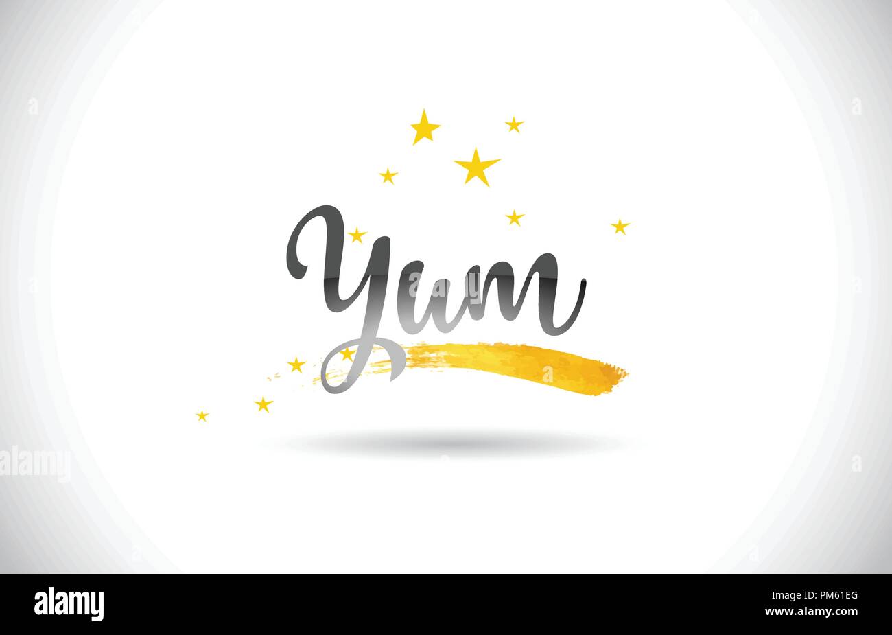 Yum Word Text with Golden Stars Trail and Handwritten Curved Font ...