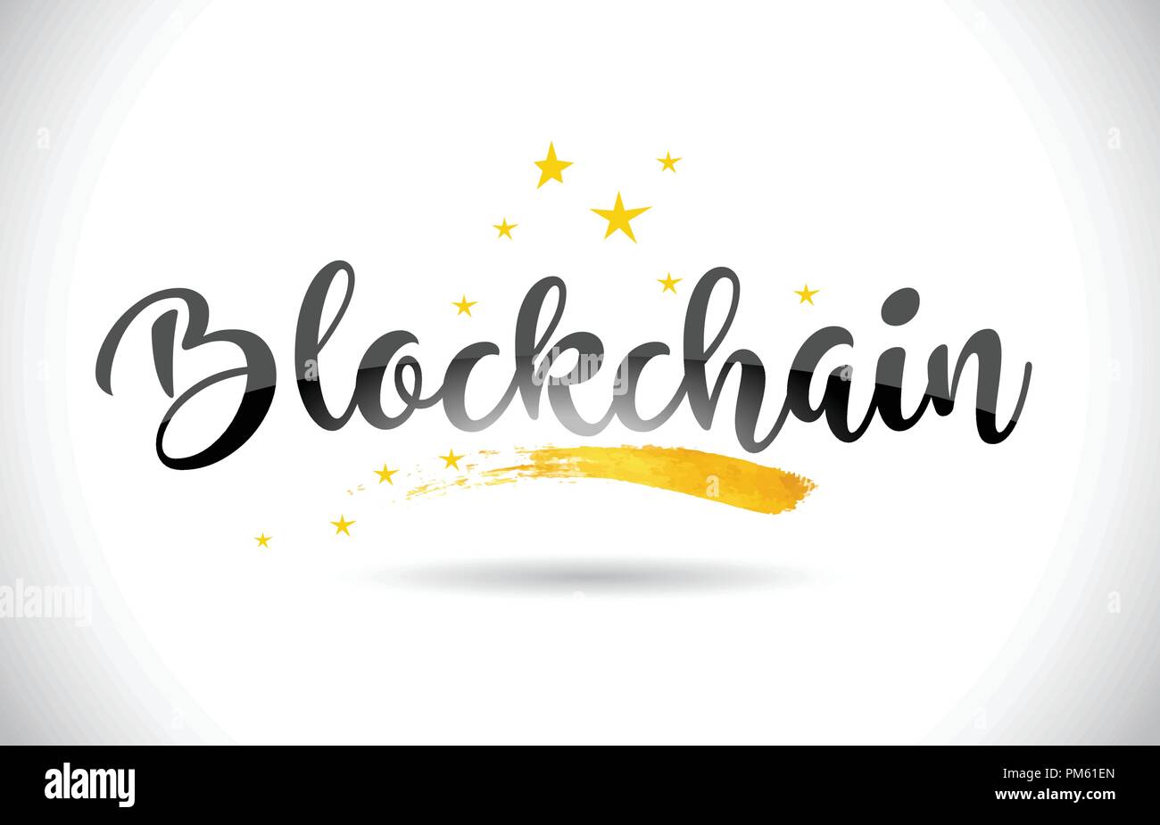 Blockchain Word Text with Golden Stars Trail and Handwritten Curved ...