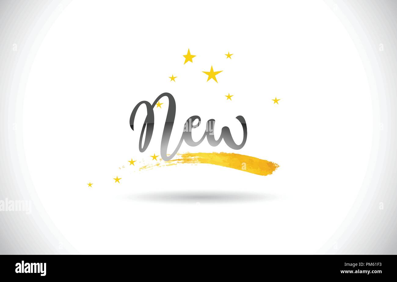New Word Text with Golden Stars Trail and Handwritten Curved Font ...
