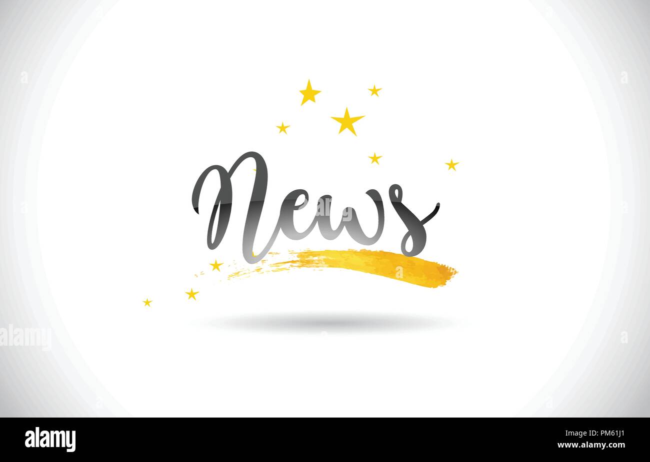 News Word Text with Golden Stars Trail and Handwritten Curved Font ...