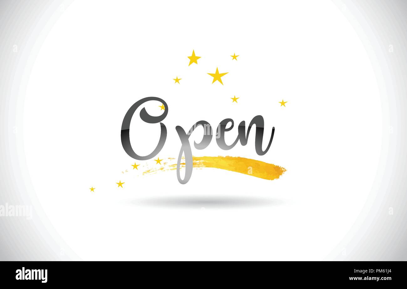 Open Word Text with Golden Stars Trail and Handwritten Curved Font ...