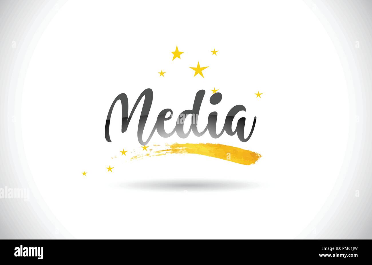 Media Word Text with Golden Stars Trail and Handwritten Curved Font ...
