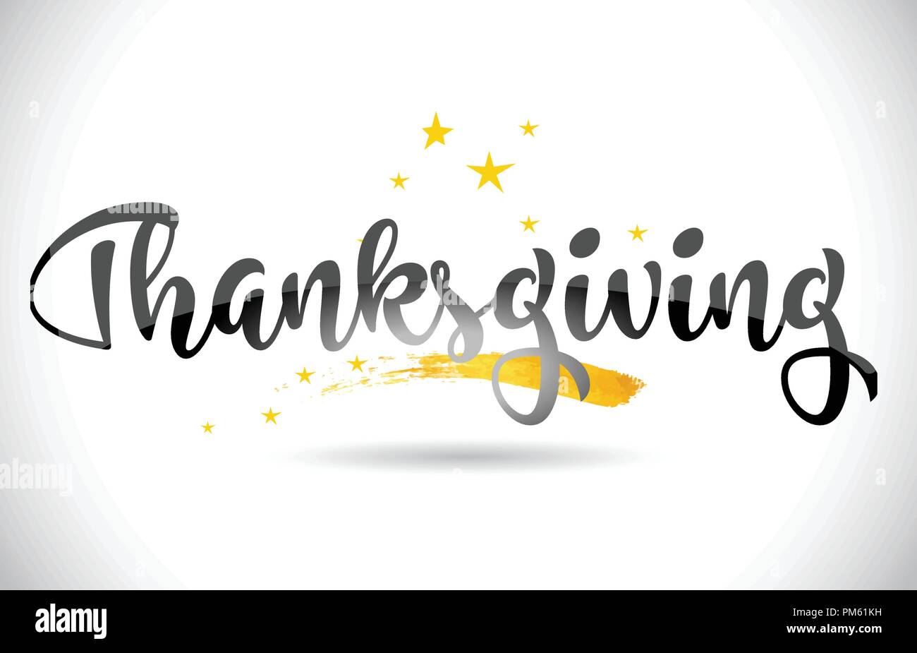 Thanksgiving Word Text with Golden Stars Trail and Handwritten Curved ...