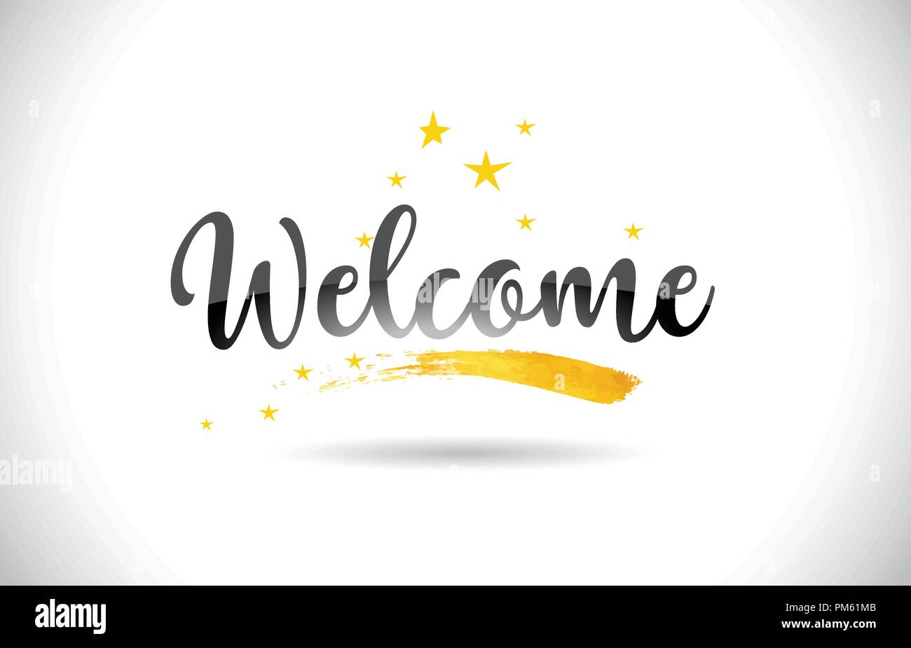 Welcome Word Text with Golden Stars Trail and Handwritten Curved Font ...