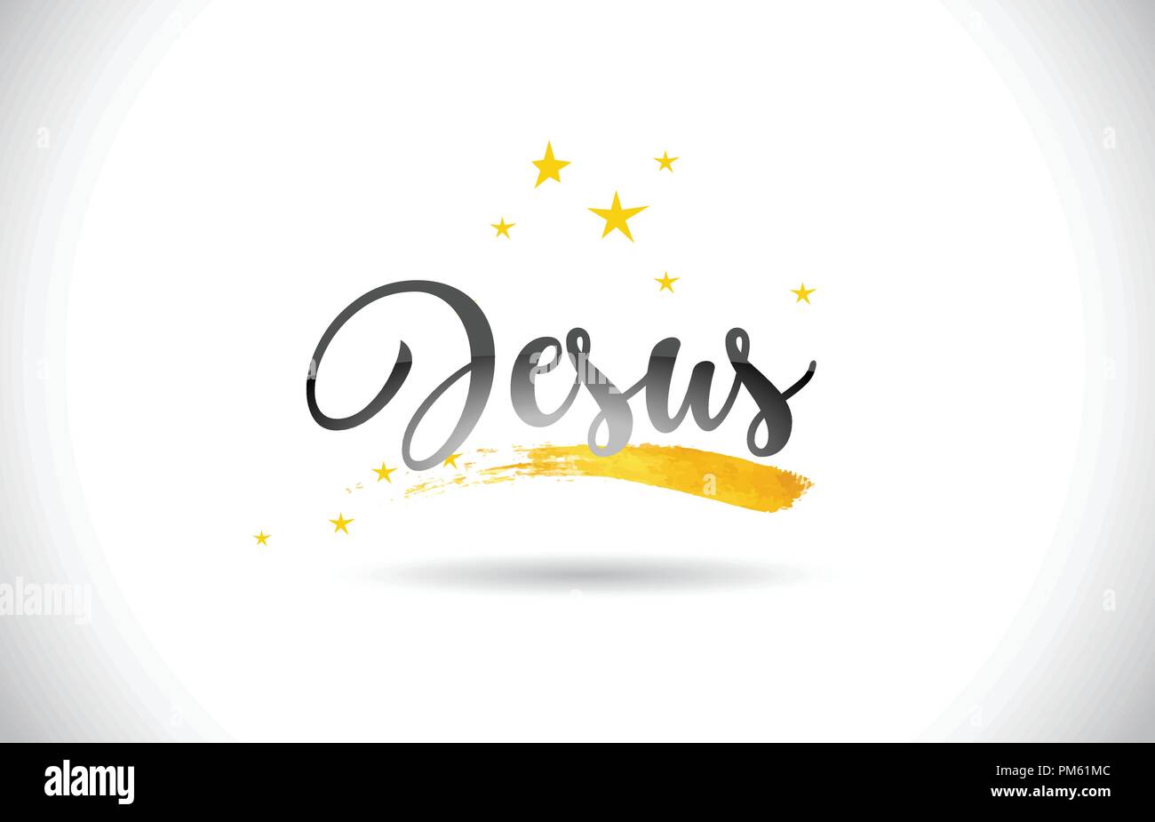 Jesus Word Text with Golden Stars Trail and Handwritten Curved Font ...