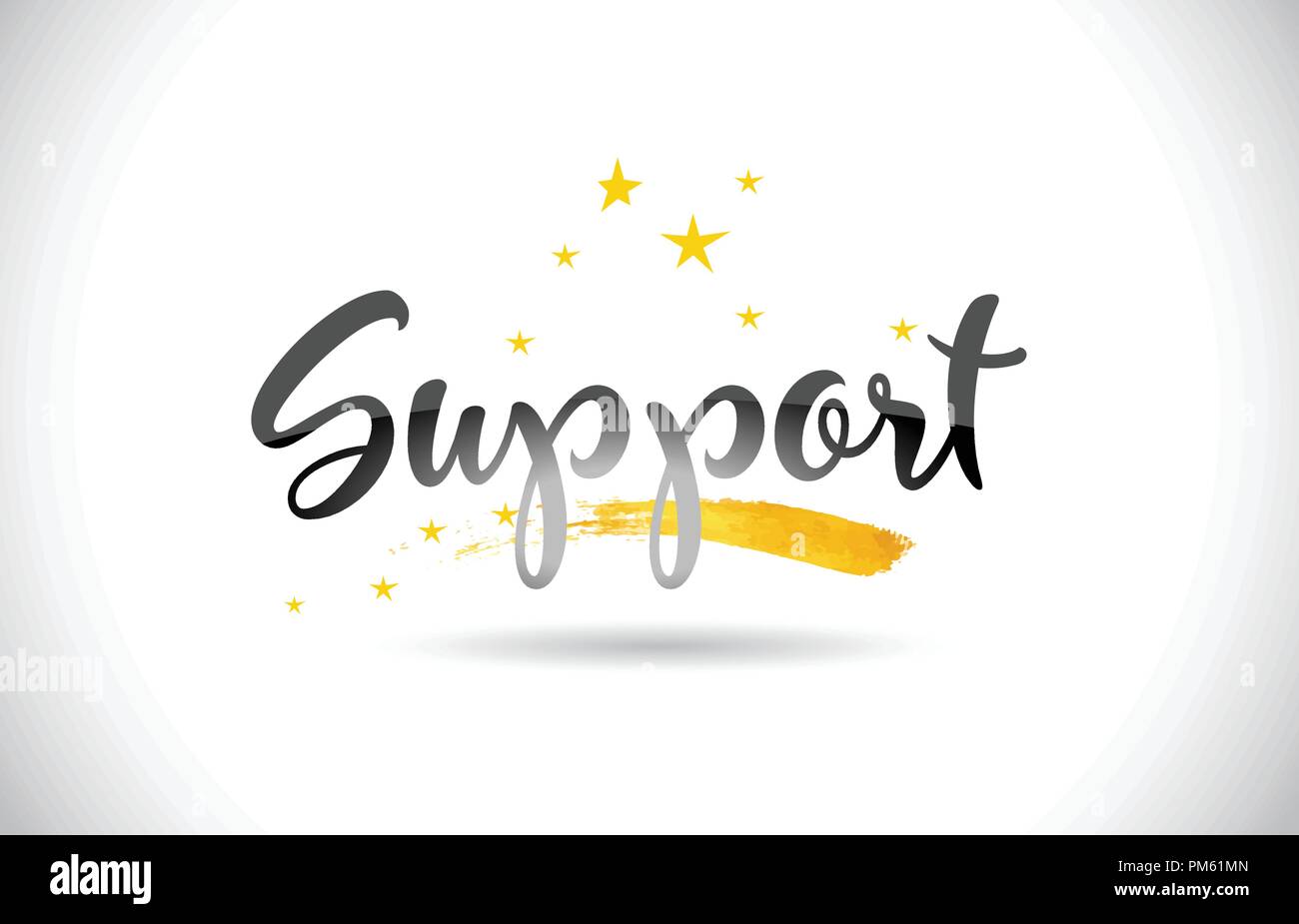 Support Word Text with Golden Stars Trail and Handwritten Curved Font ...