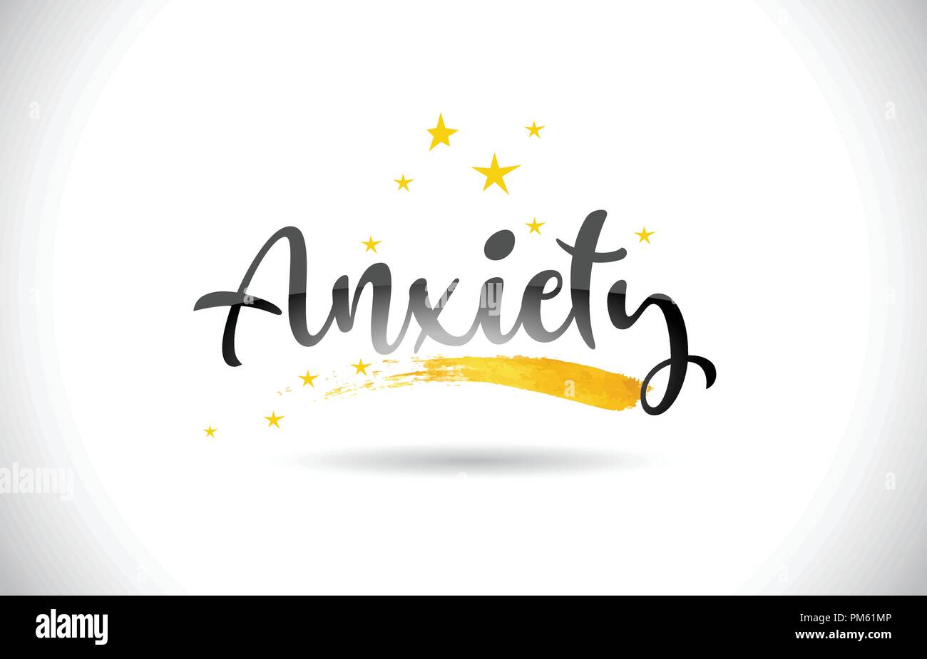 Anxiety Word Text with Golden Stars Trail and Handwritten Curved Font ...