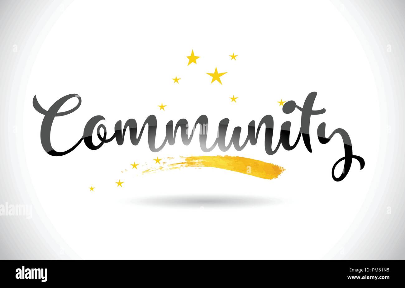 Community Word Text with Golden Stars Trail and Handwritten Curved Font ...