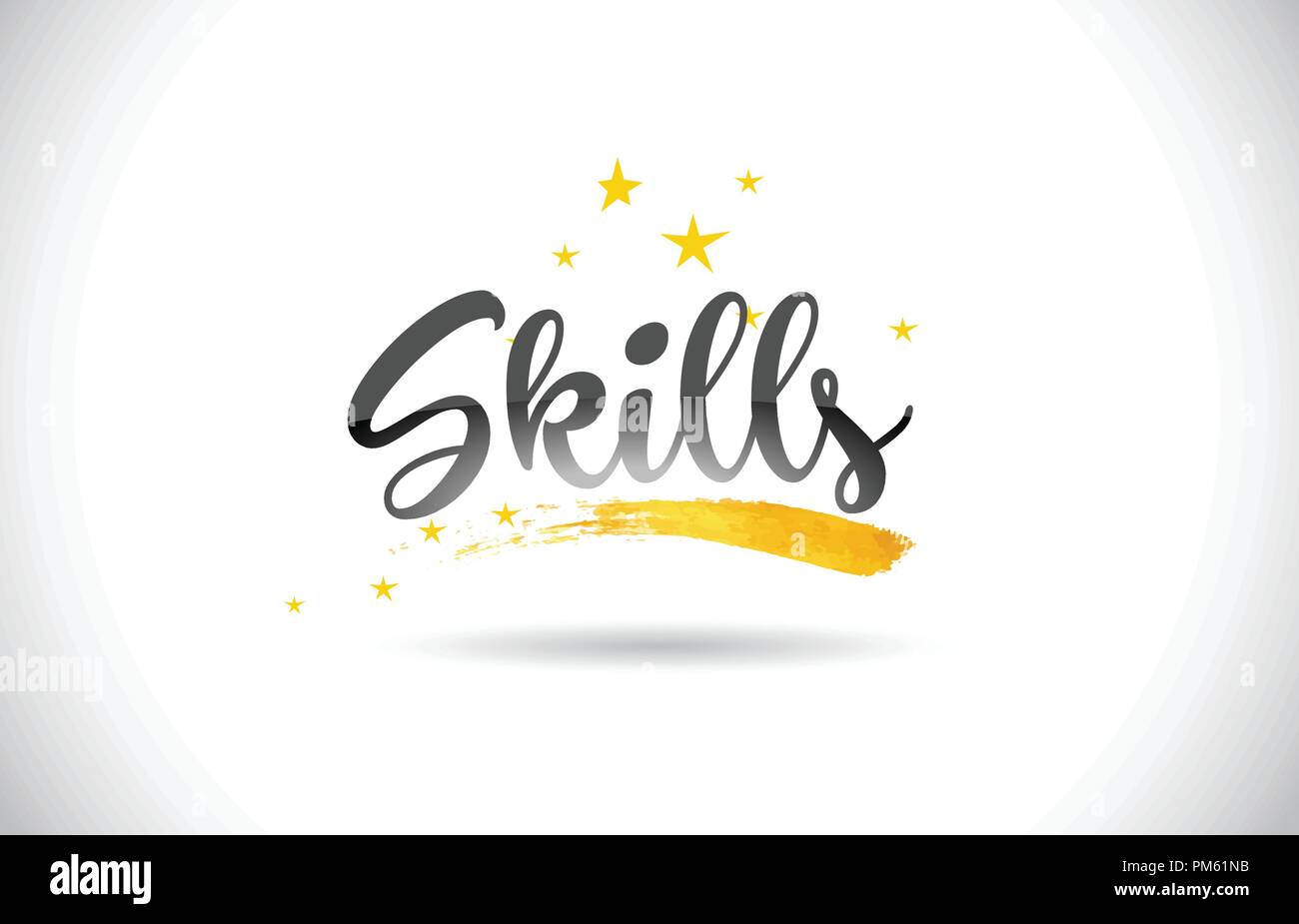 Skills Word Text with Golden Stars Trail and Handwritten Curved Font ...