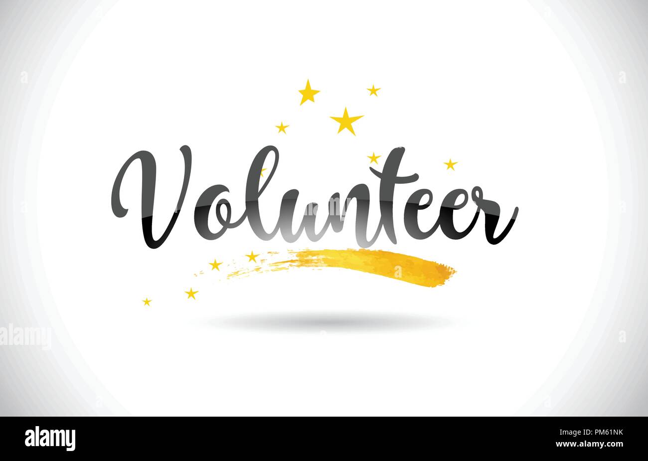 Volunteer Word Text with Golden Stars Trail and Handwritten Curved Font ...
