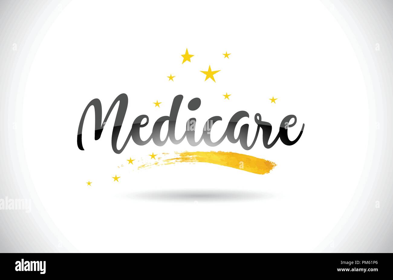 Medicare Word Text with Golden Stars Trail and Handwritten Curved Font ...