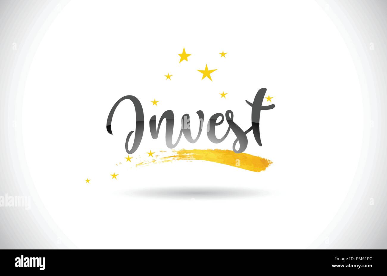 Invest Word Text with Golden Stars Trail and Handwritten Curved Font ...