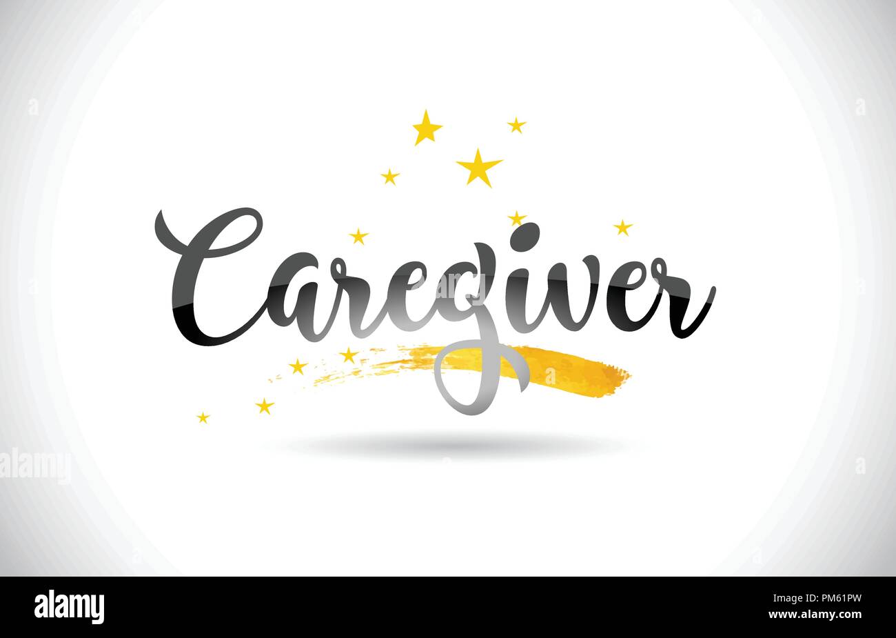 Caregiver Word Text with Golden Stars Trail and Handwritten Curved Font ...