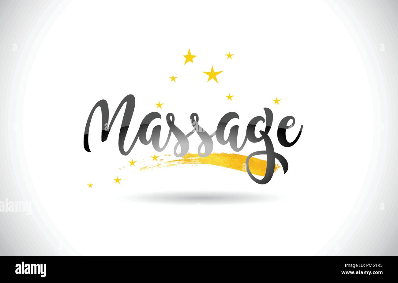Massage Word Text With Golden Stars Trail And Handwritten Curved Font Vector Illustration Stock