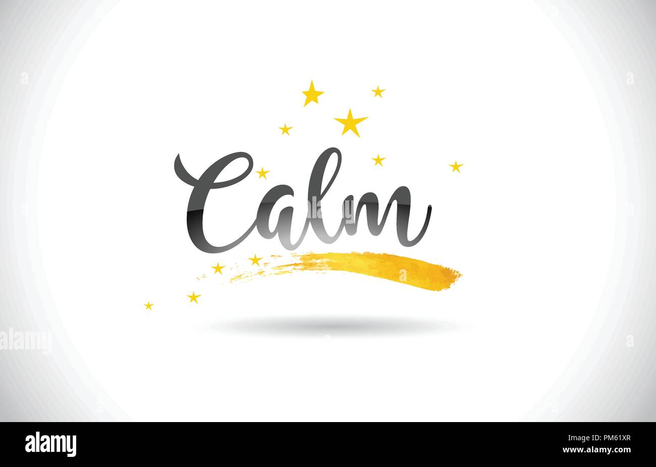 Calm Word Text with Golden Stars Trail and Handwritten Curved Font ...