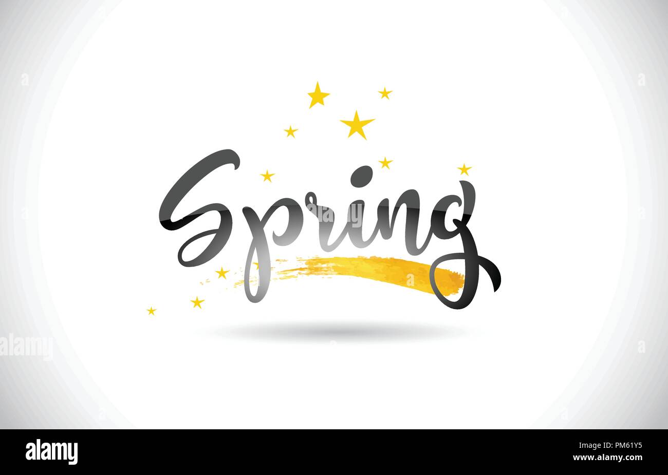 Spring Word Text with Golden Stars Trail and Handwritten Curved Font ...