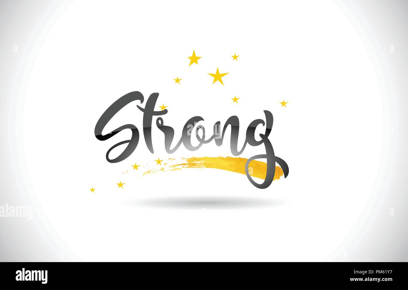 Strong Word Text with Golden Stars Trail and Handwritten Curved Font ...