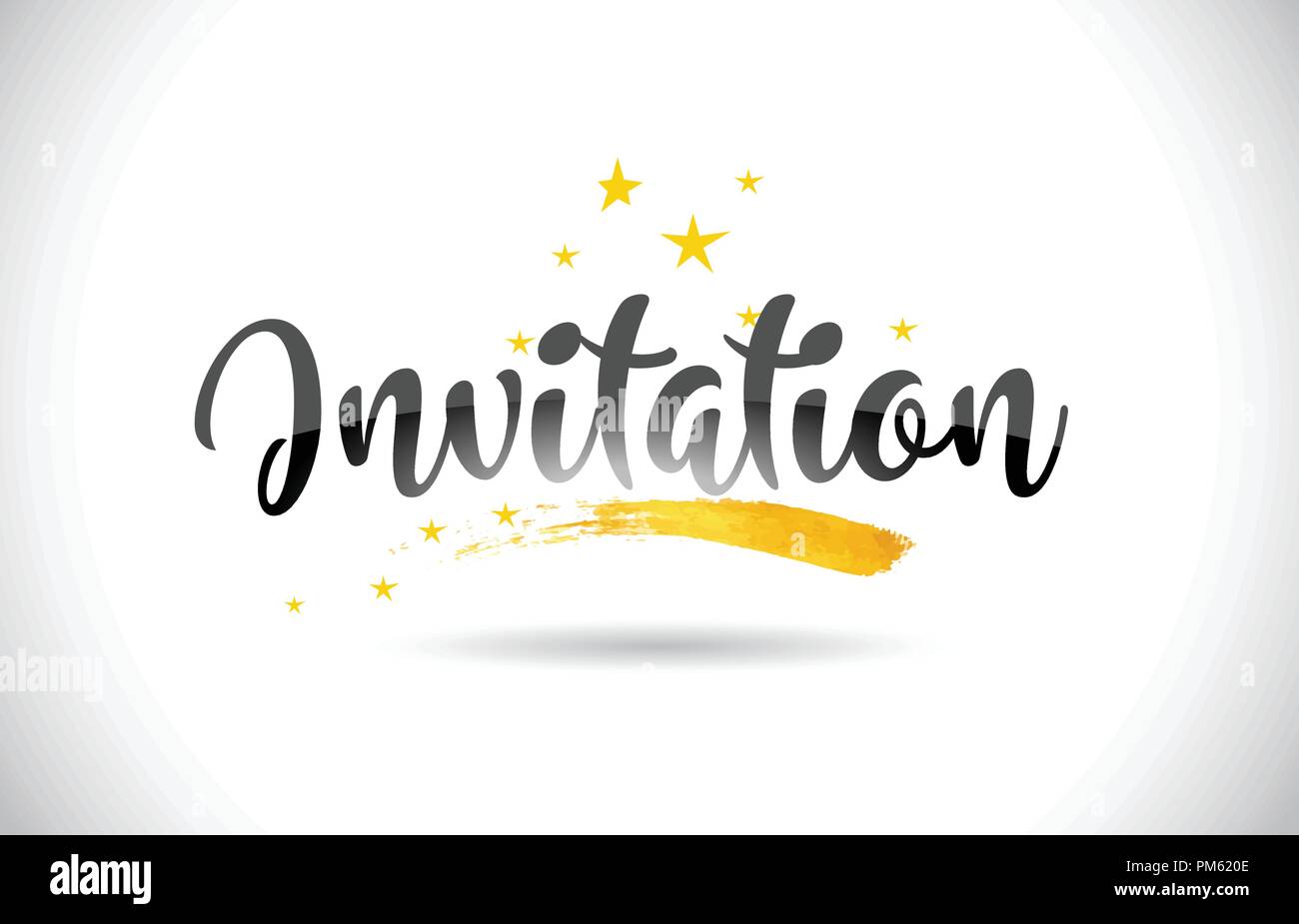 Invitation Word Text with Golden Stars Trail and Handwritten Curved ...