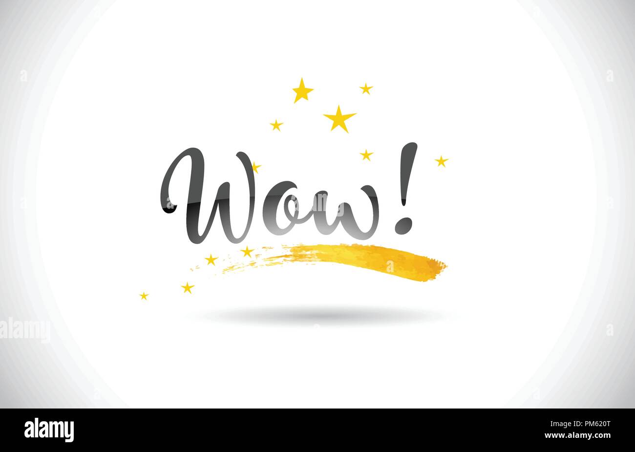 Wow! Word Text with Golden Stars Trail and Handwritten Curved Font ...