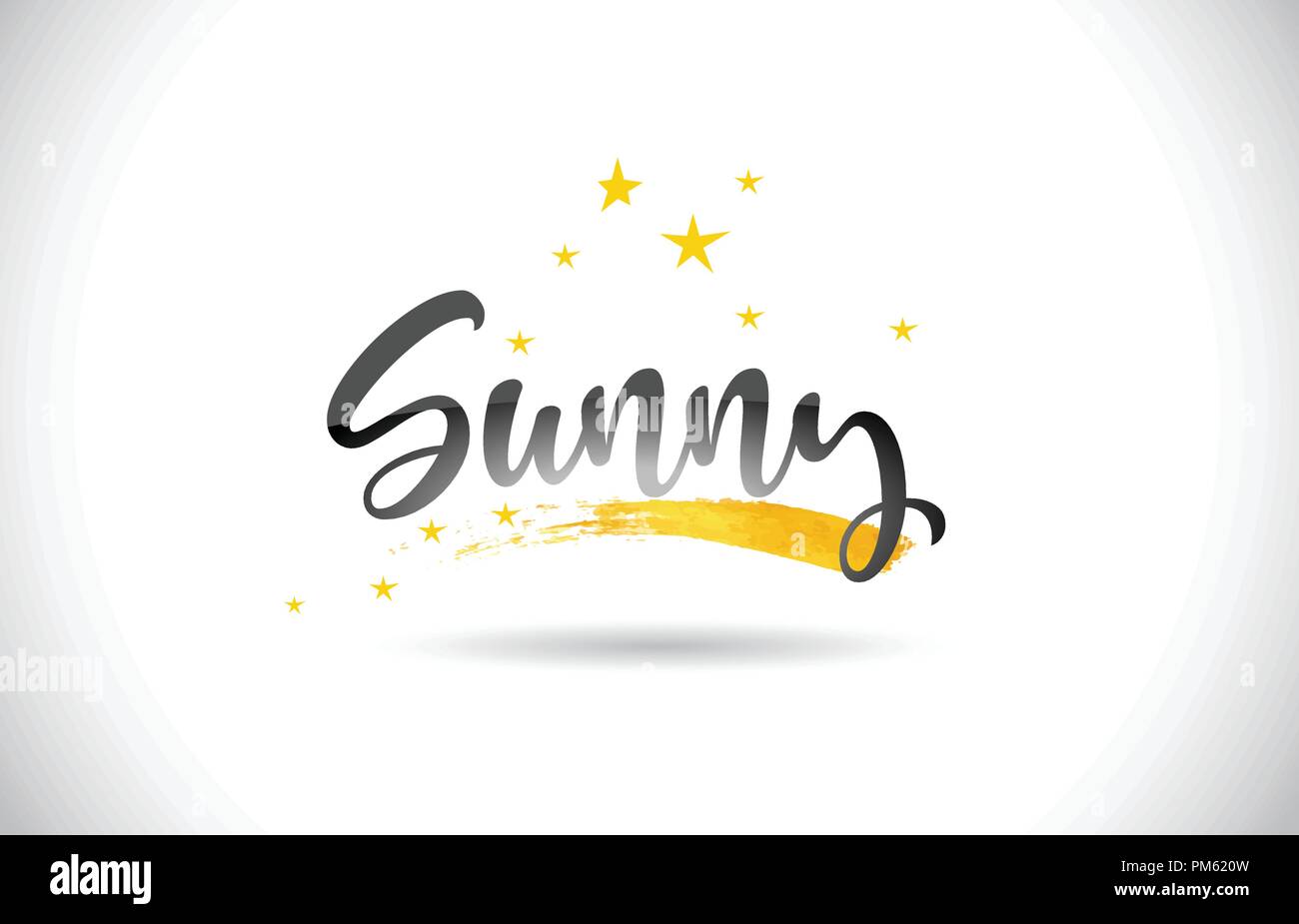Sunny Word Text with Golden Stars Trail and Handwritten Curved Font ...