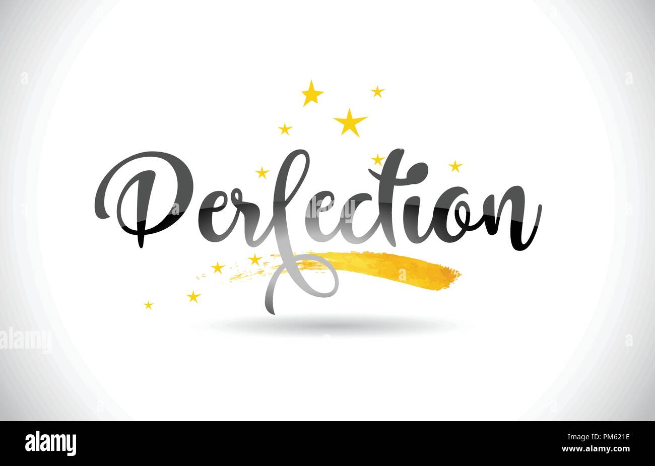 Perfection Word Text with Golden Stars Trail and Handwritten Curved ...