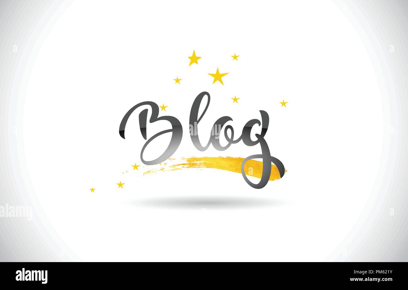 Blog Word Text with Golden Stars Trail and Handwritten Curved Font ...