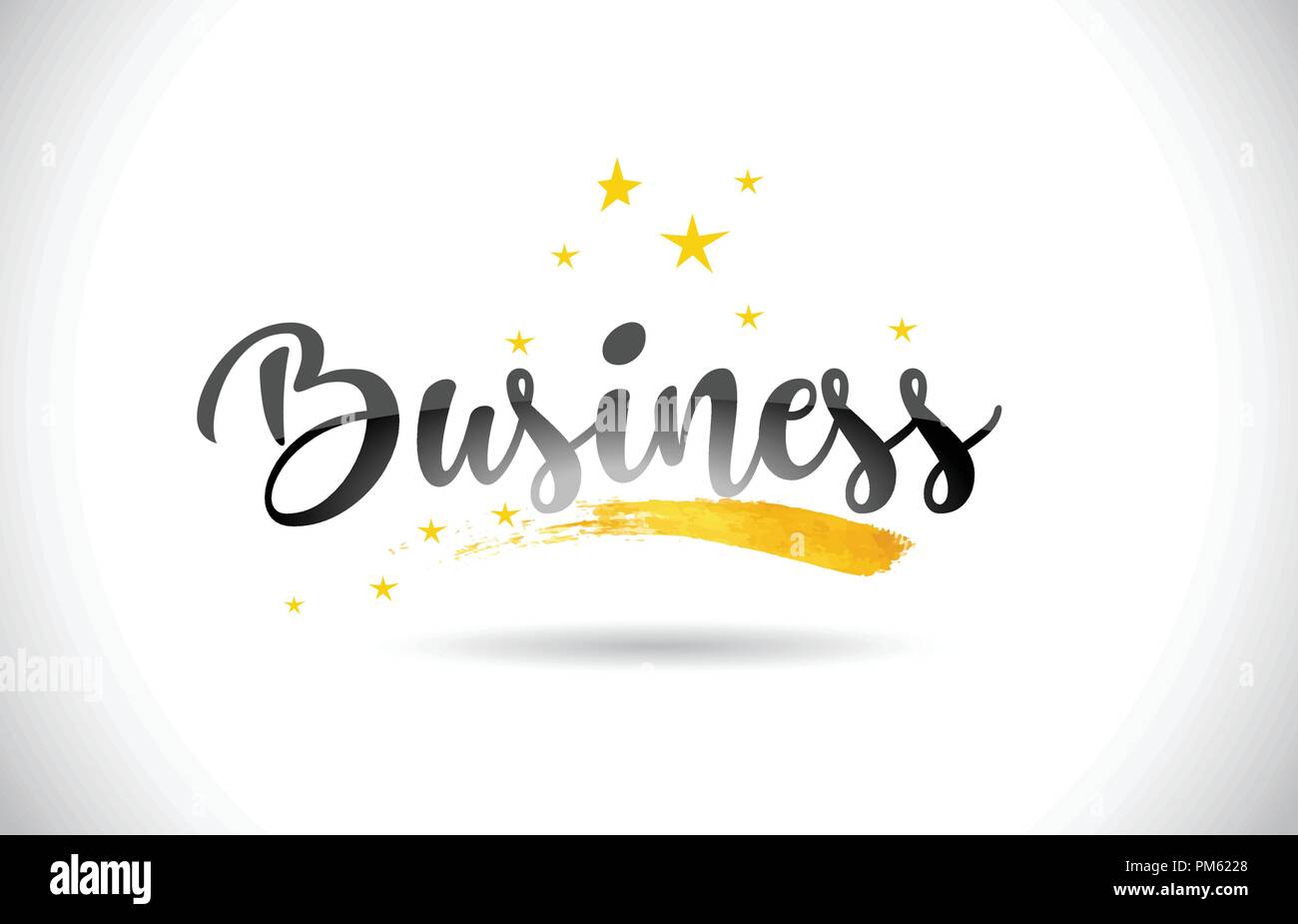 Business Word Text with Golden Stars Trail and Handwritten Curved Font ...