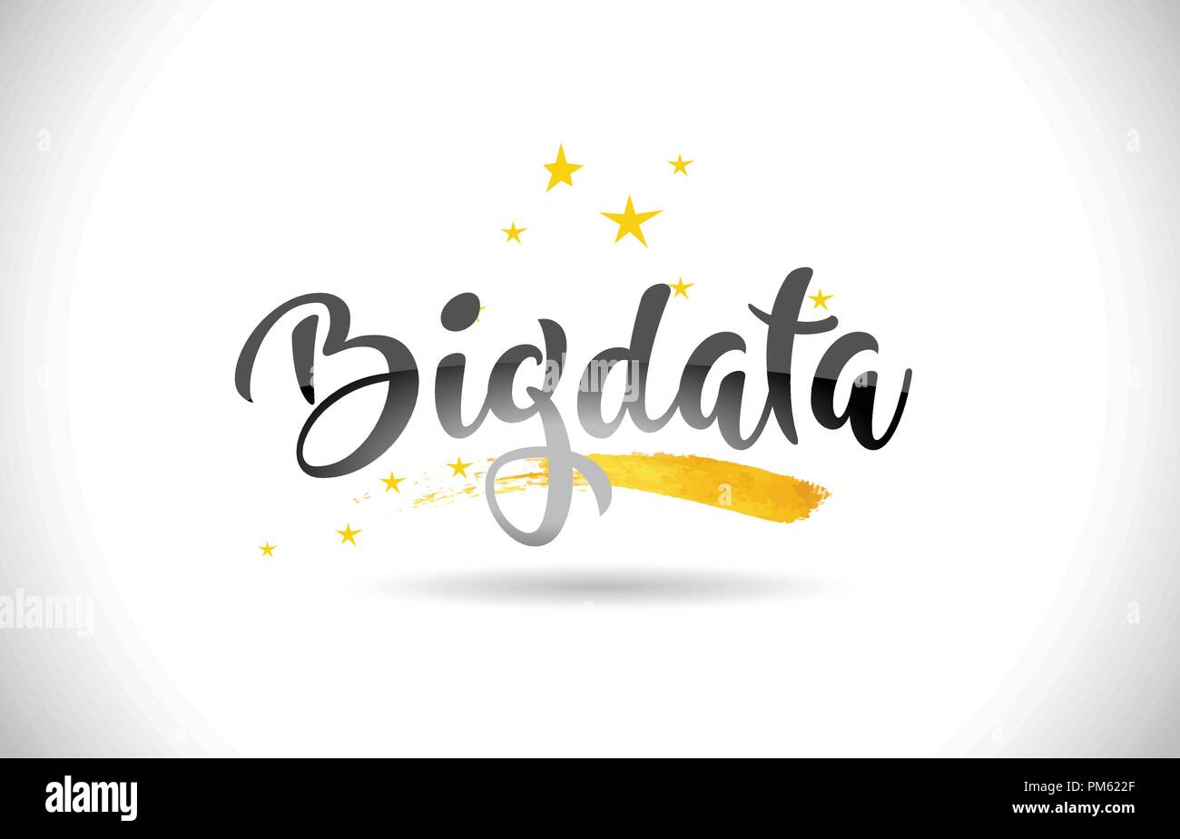 Bigdata Word Text with Golden Stars Trail and Handwritten Curved Font ...