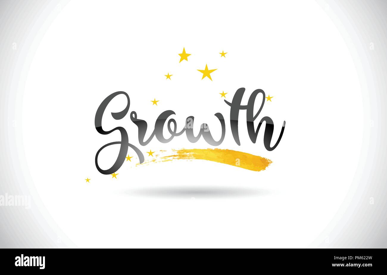 Growth Word Text with Golden Stars Trail and Handwritten Curved Font ...