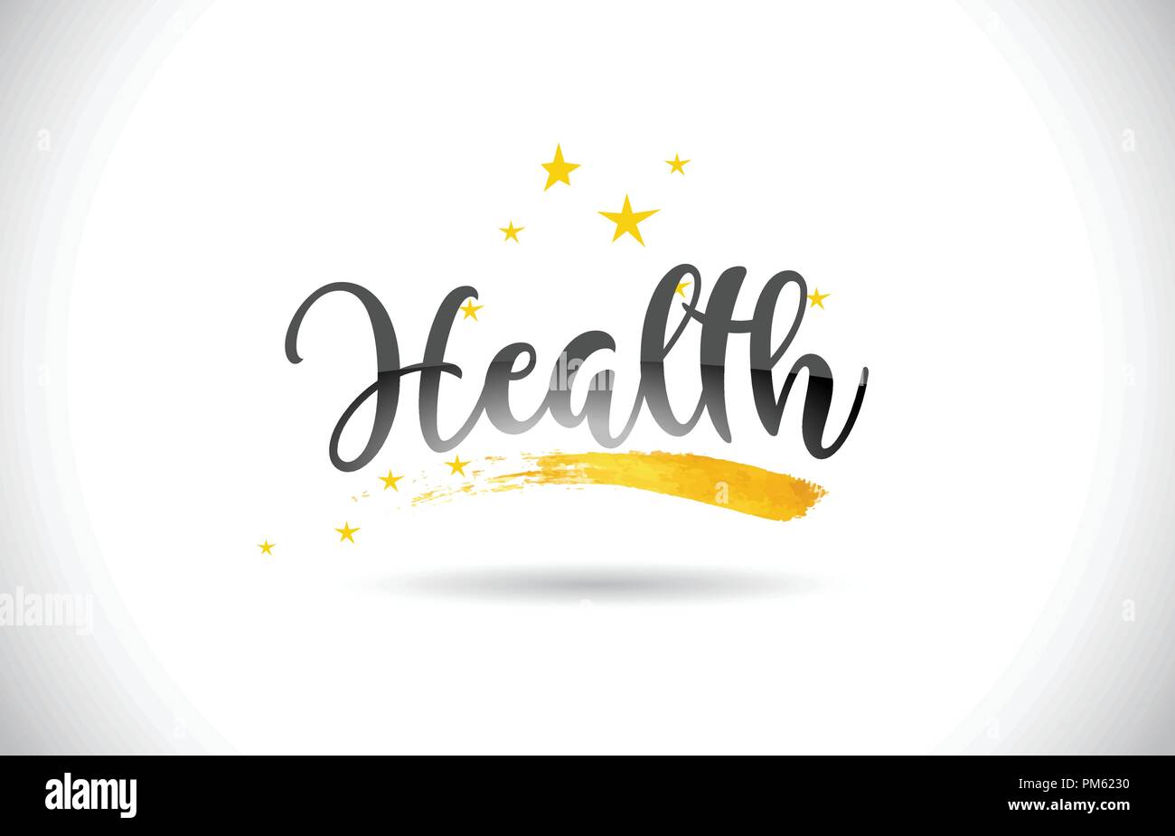 Health Word Text with Golden Stars Trail and Handwritten Curved Font ...