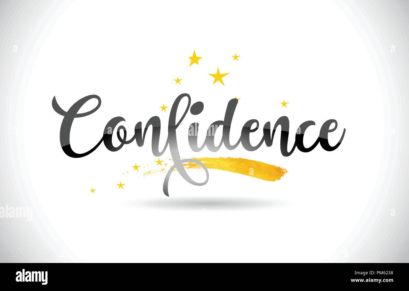 Confidence Word Text with Golden Stars Trail and Handwritten Curved ...
