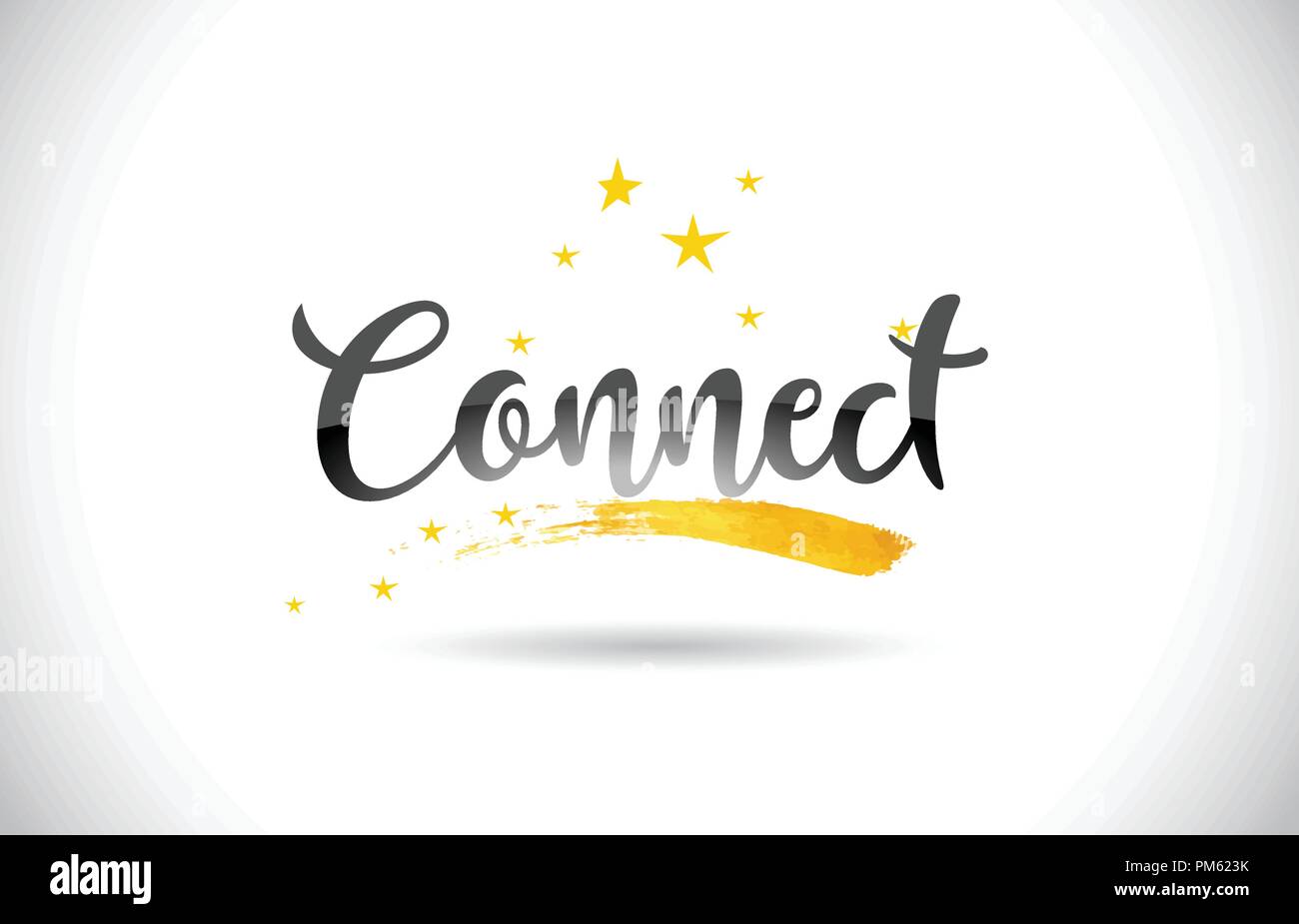 Connect Word Text with Golden Stars Trail and Handwritten Curved Font ...