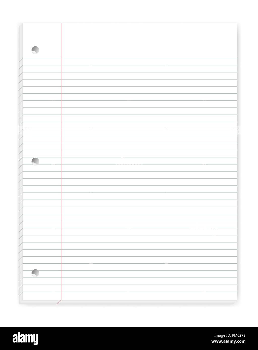 Hole Punched Filler Paper With Margin Mock Up Loose Leaf Notebook Of 