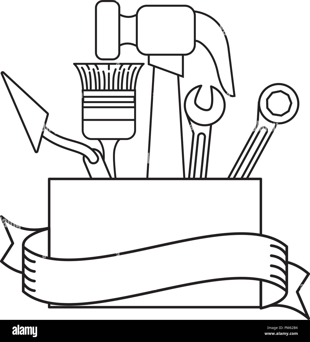 Construction tools emblem in black and white Stock Vector Image & Art ...