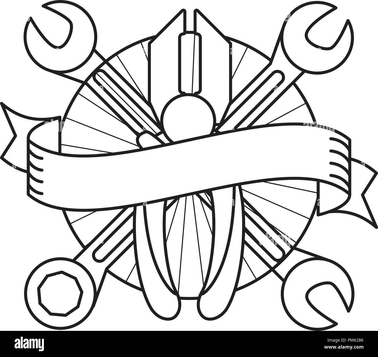 Construction tools emblem in black and white Stock Vector Image & Art ...