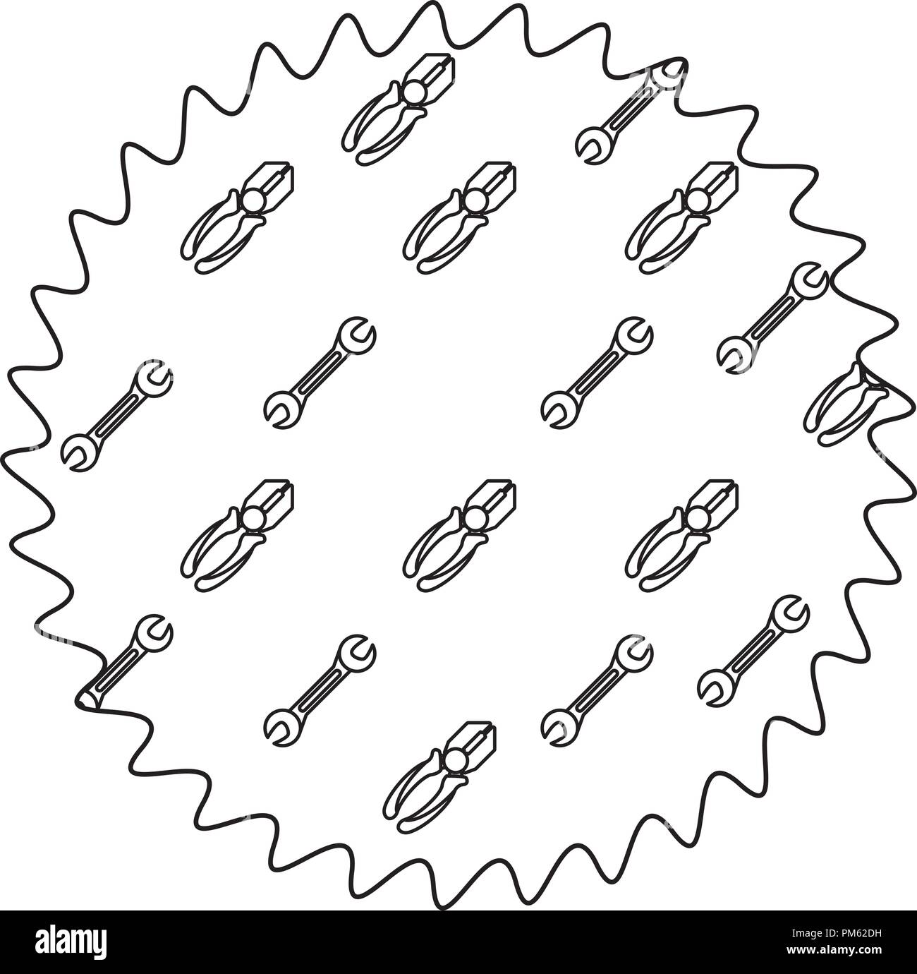 Pliers and wrench round label in black and white Stock Vector Image ...