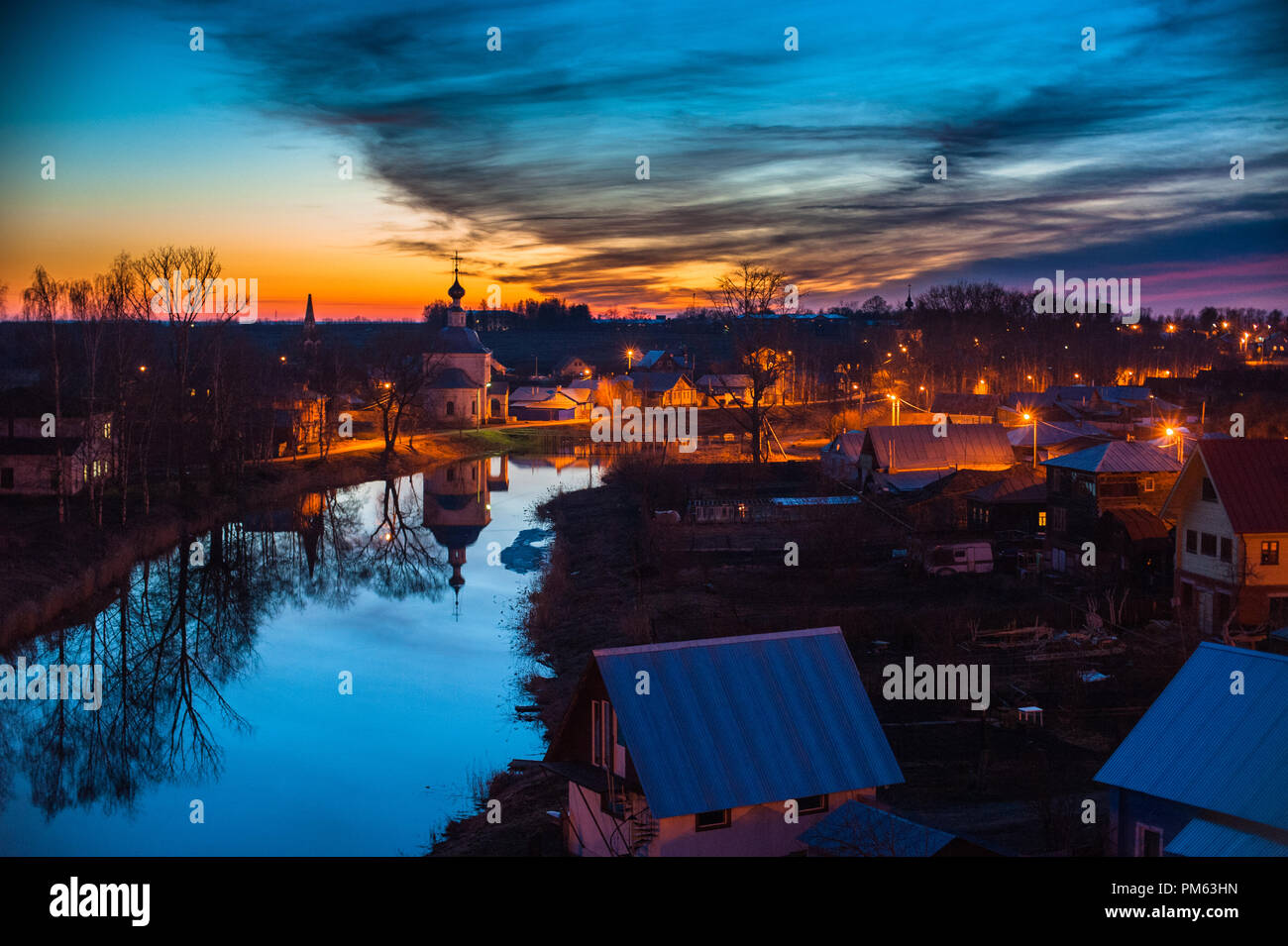 Old russian town landscape with church. View of Suzdal cityscape Stock ...