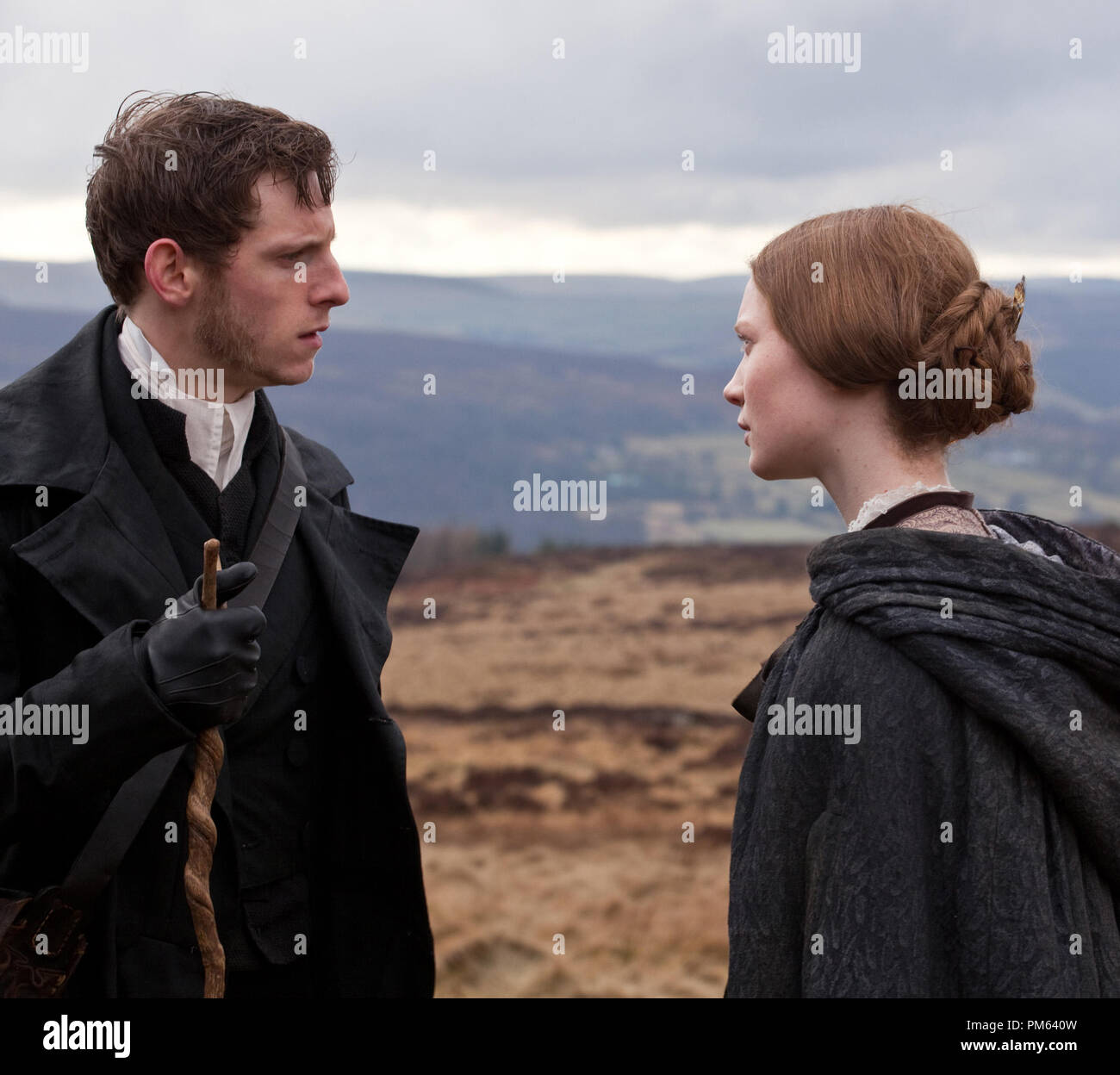 Jamie Bell as St. John (left) and Mia Wasikowka as Jane Eyre (right) in ...