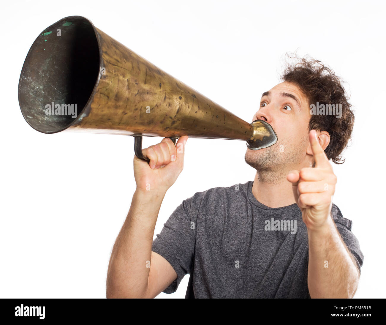 Man shouting through megaphone Stock Photo - Alamy