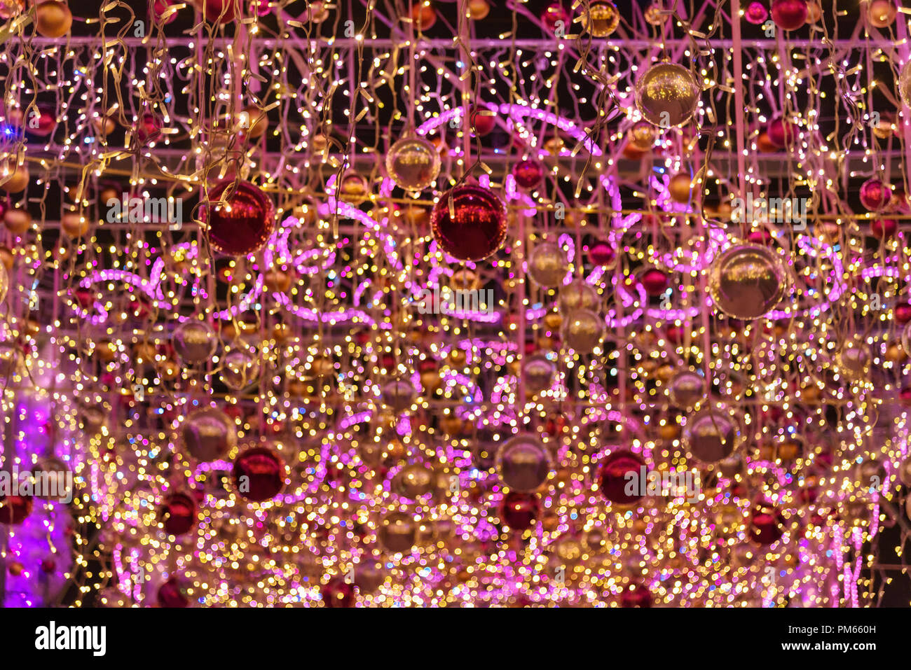 Tent decorated with balls and glare. Christmas and New years ...